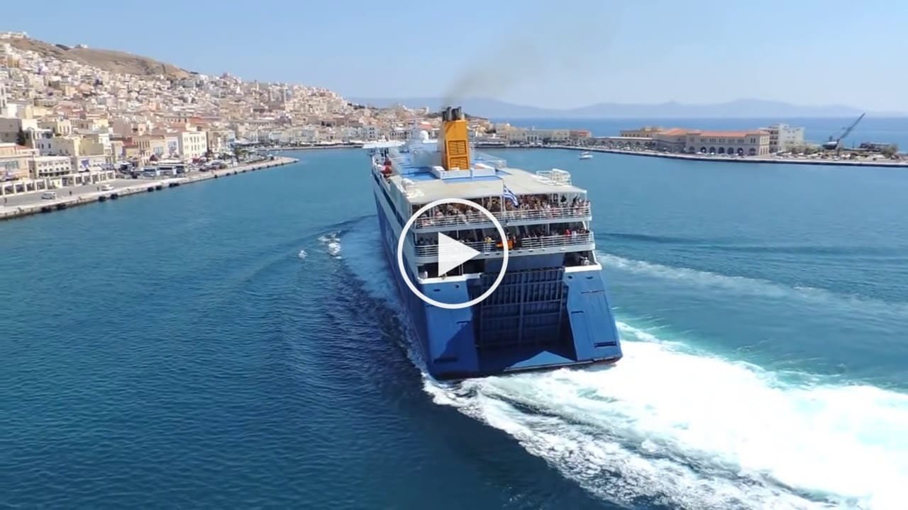 Skillful captain docking big ship with drifts and high speed in a Greek ...